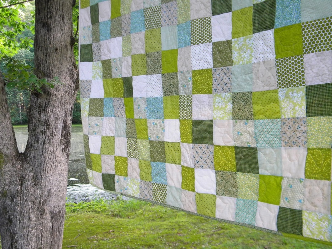 Handmade Queen Size Patchwork Quilt: Spring Green Cotton Bedding - Etsy