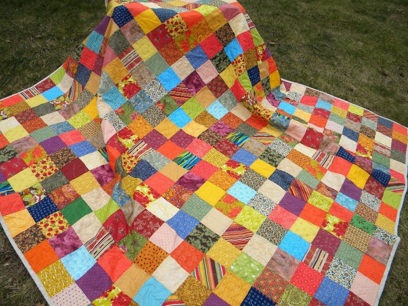Patchwork Queen Quilt With Shams: Warm Earth Tone Cotton Bedding - Etsy
