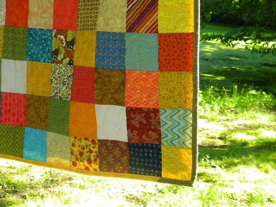 Queen Size Patchwork Quilt, Warm Earthtone Cotton Bedding, 93 X 93 ...