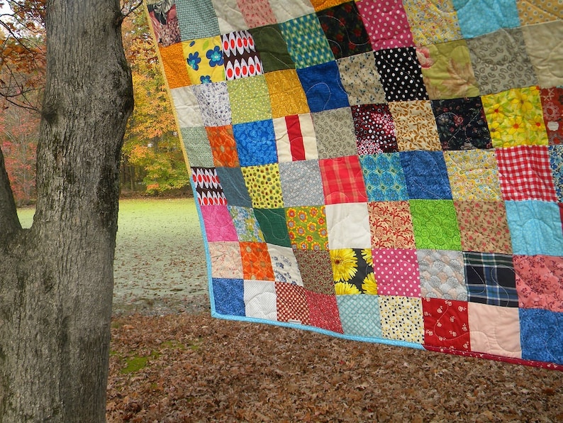 Funky Random Patchwork Quiltqueen-size93x93all Cotton - Etsy