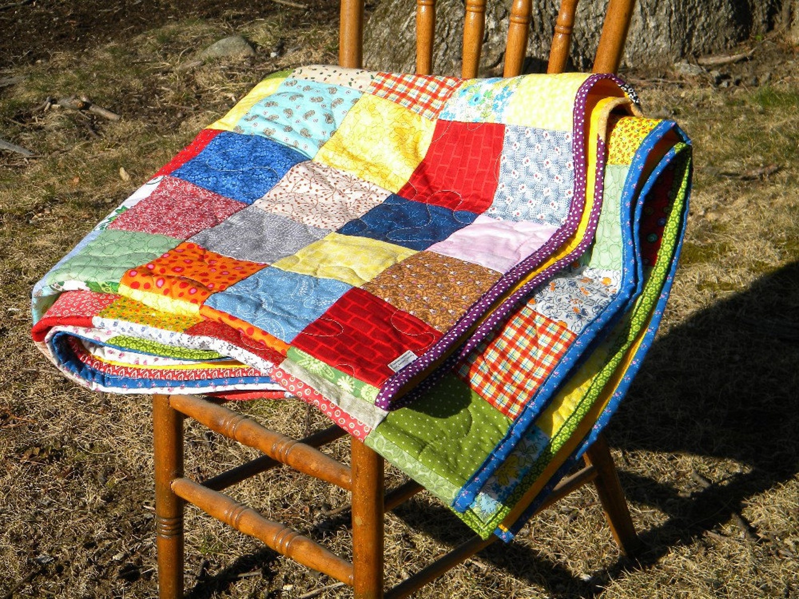 Full, Double, Quilt, 81 X 81, Patchwork, Primary Colors, Classic ...