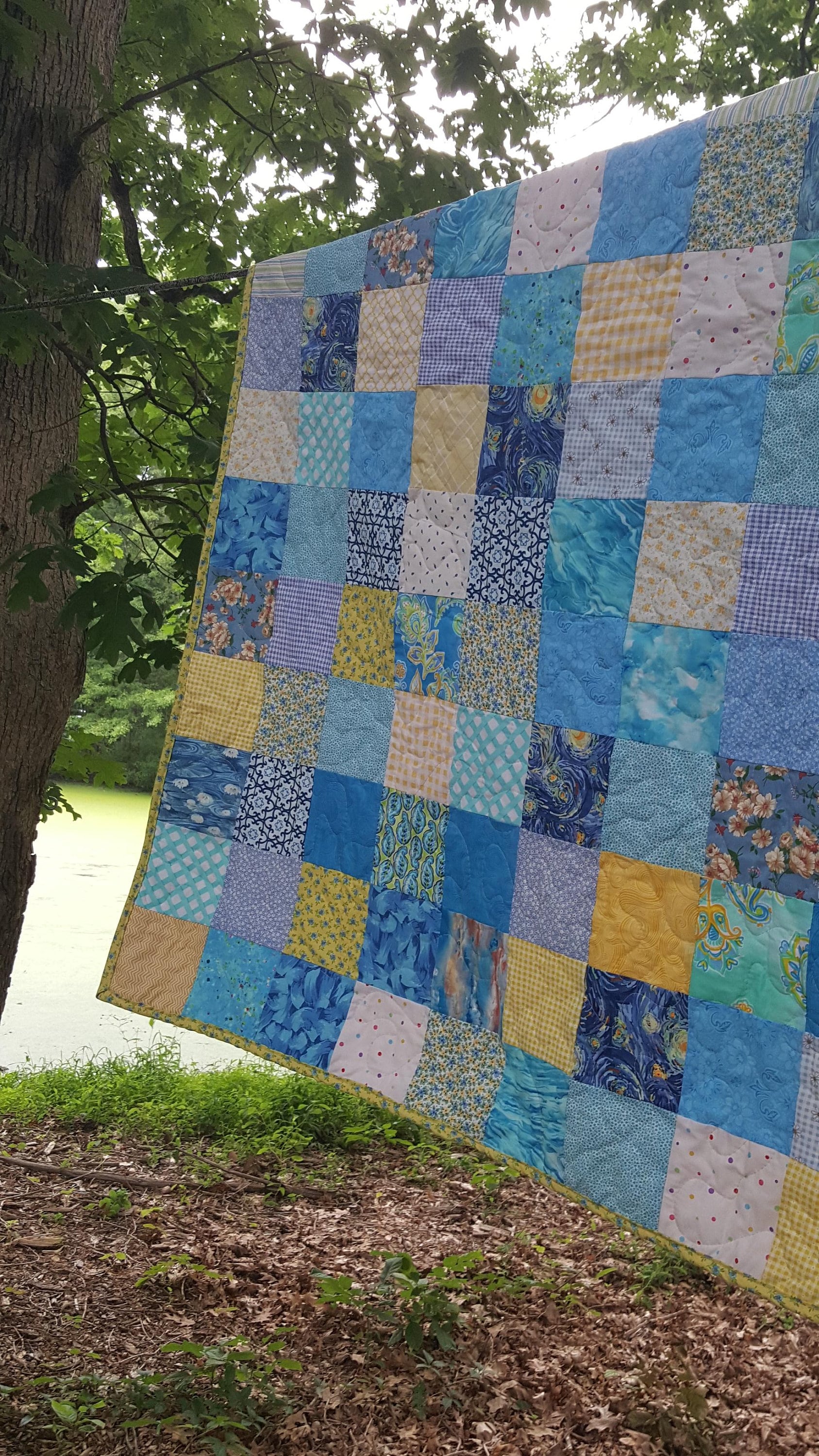 Bed Quilt Lap Quilt Blue Yellow All Cotton Cozy Quilt - Etsy