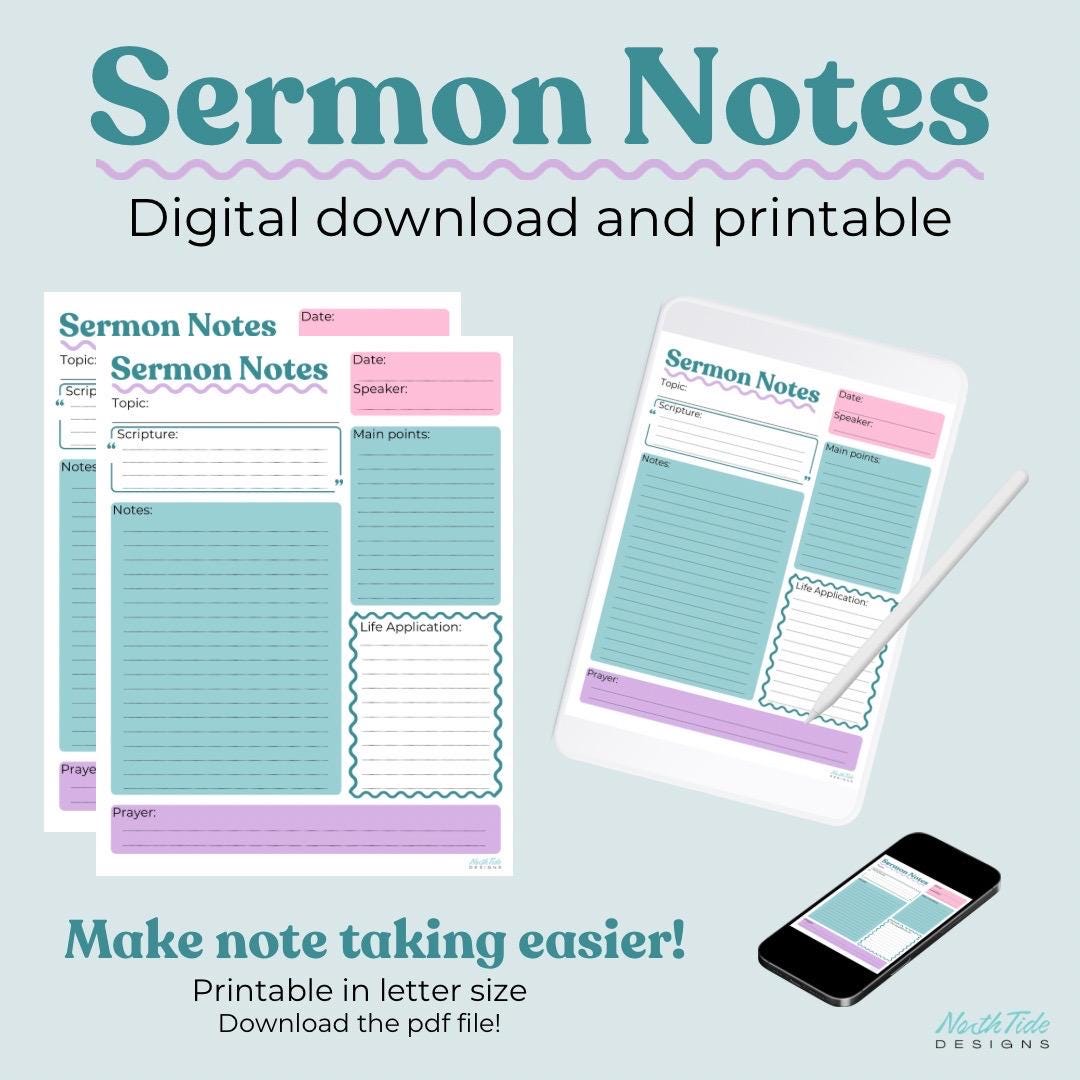 Sermon Notes Printable Template, Digital Sermon Notes, Bible Note ...