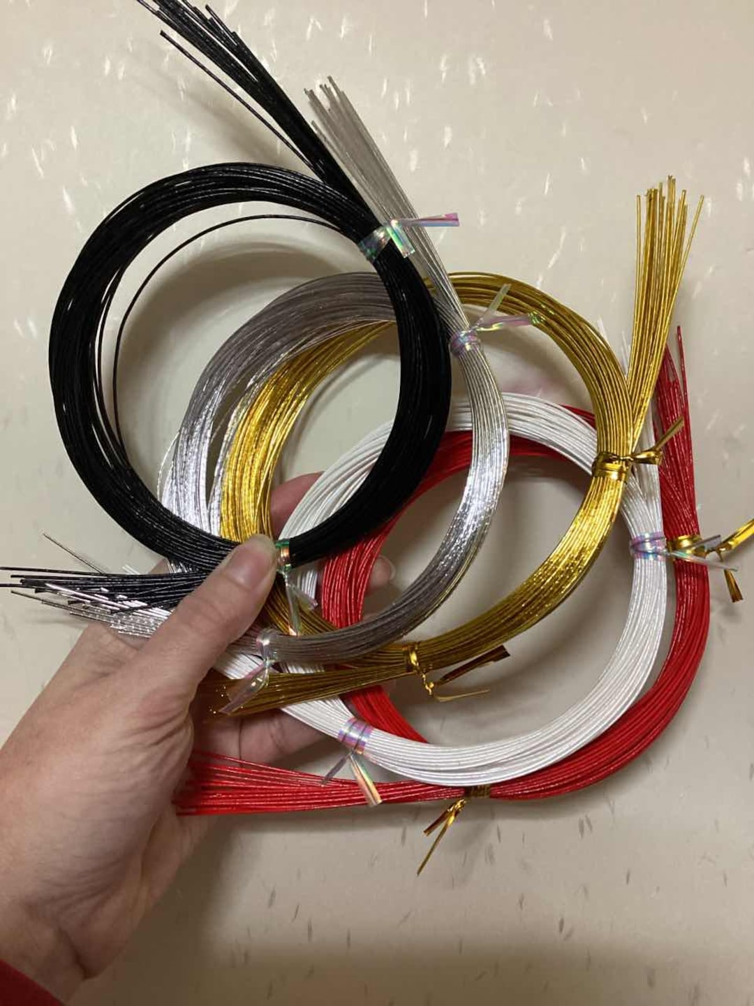 Basic Set of Japanese Mizuhiki Cords - 5 Colours - Red, White, Black ...