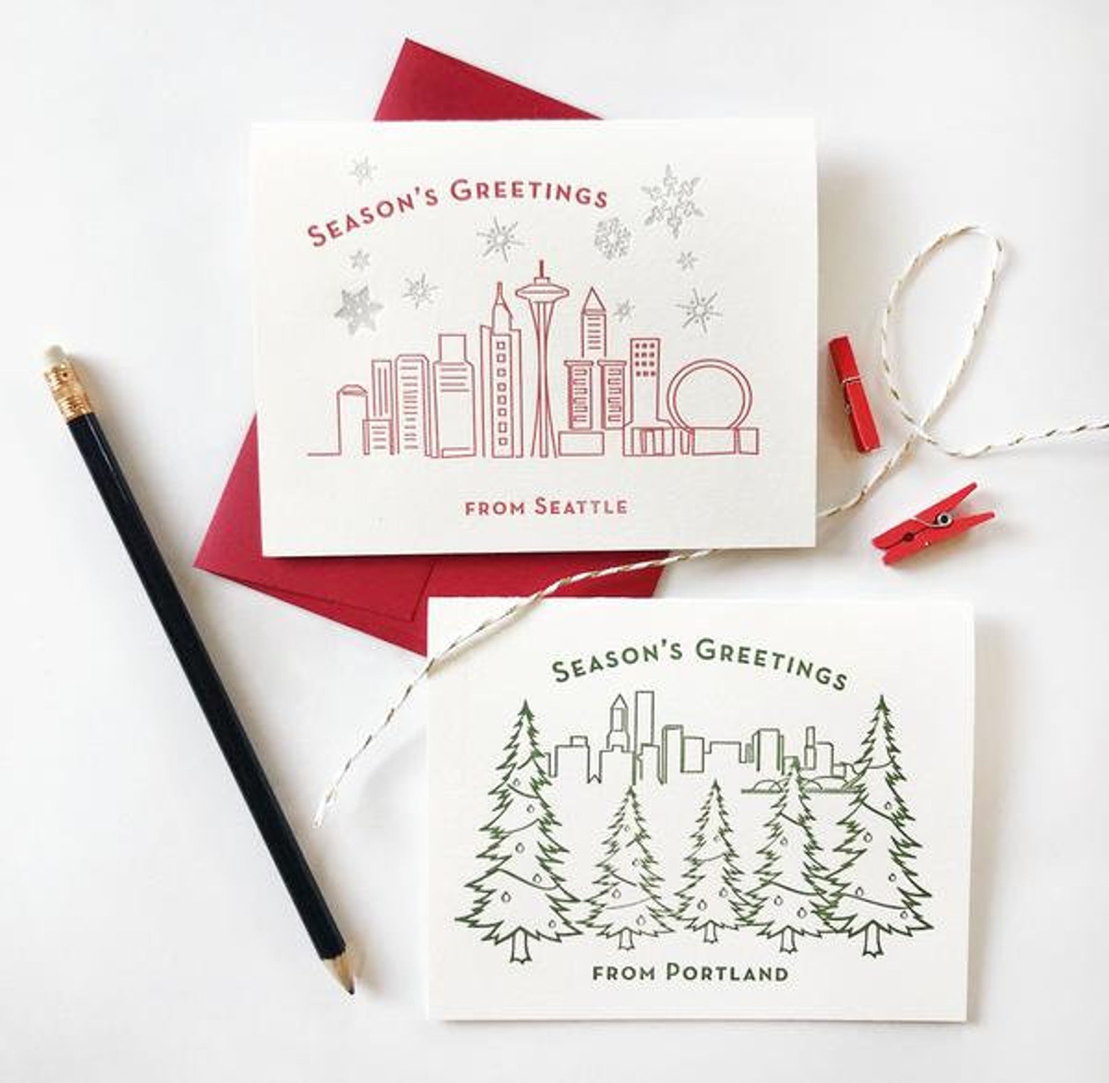 Letterpress Holiday Card Season's Greetings Seattle - Etsy