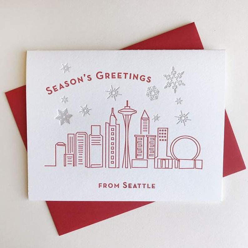 Letterpress Holiday Card Season's Greetings Seattle - Etsy
