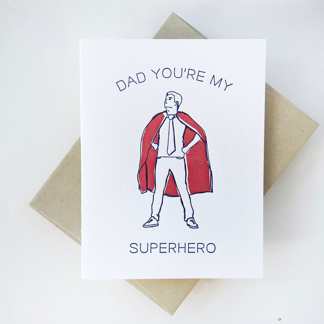Letterpress Fathers Day Card Superhero Dad - Etsy
