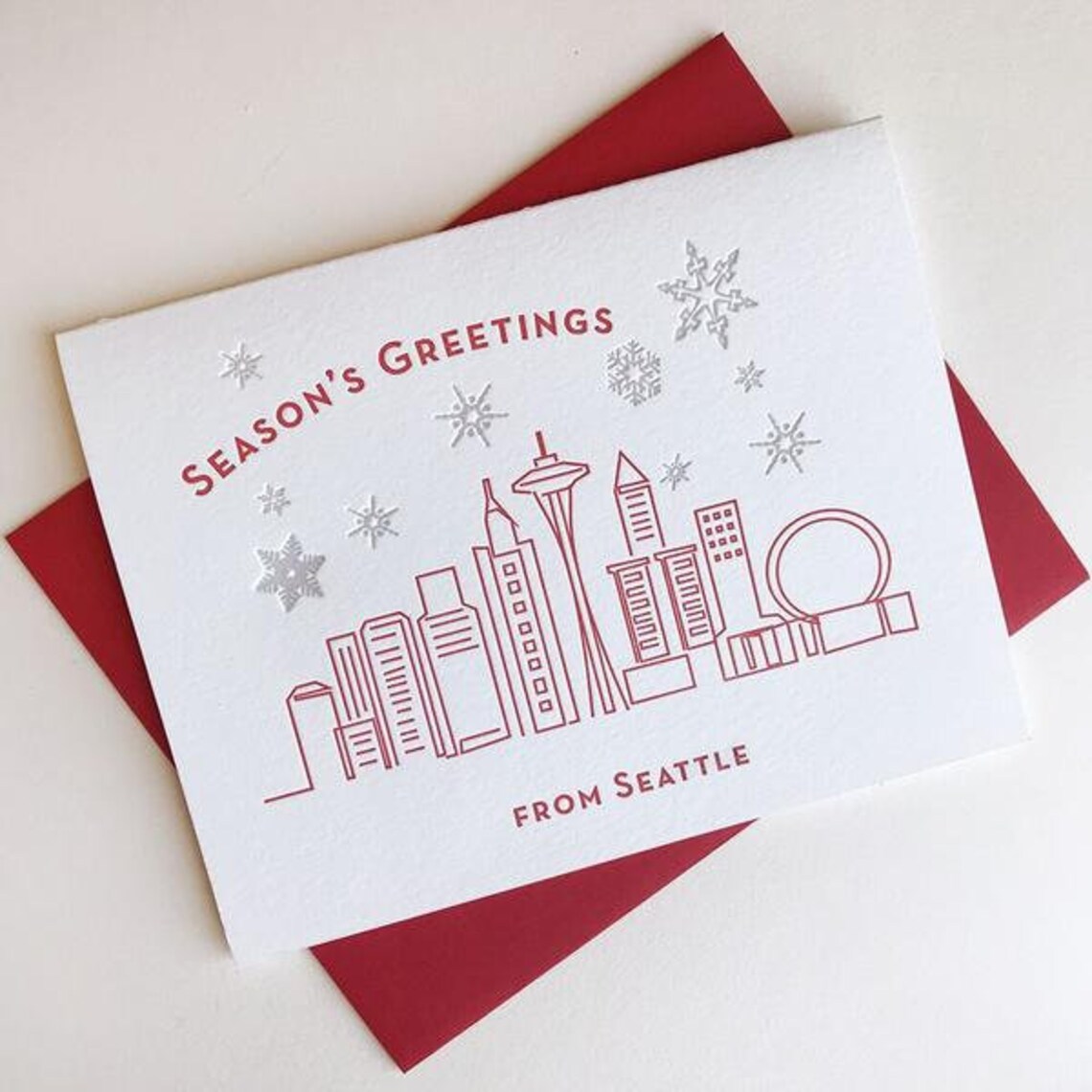 Letterpress Holiday Card Season's Greetings Seattle - Etsy