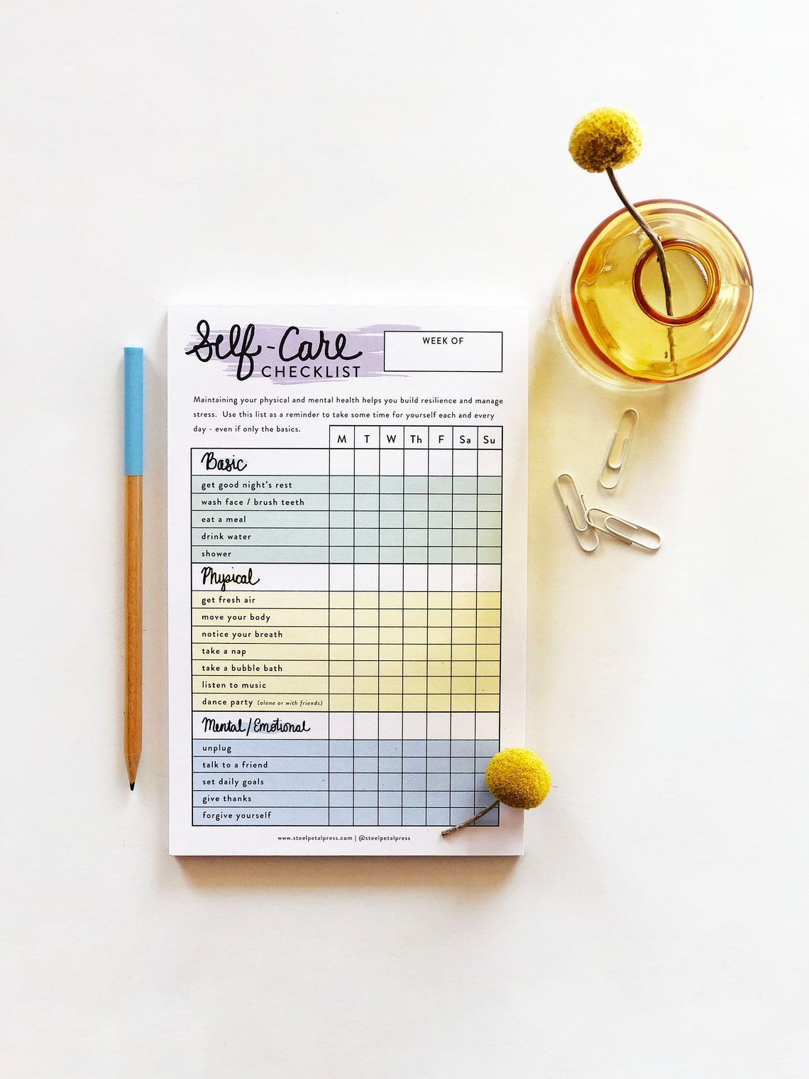 Notepads - Self Care Checklist Tracker - Etsy UK