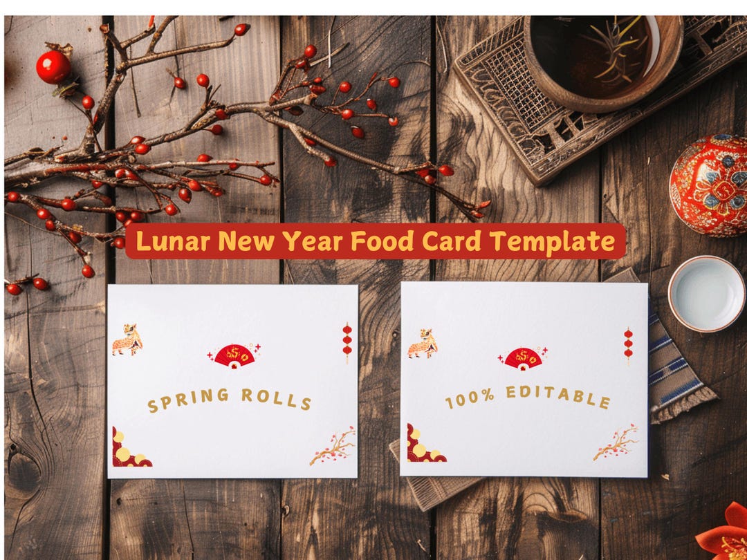 Chinese Lunar New Year Card Template, Festive Food Label, Buffet Card ...