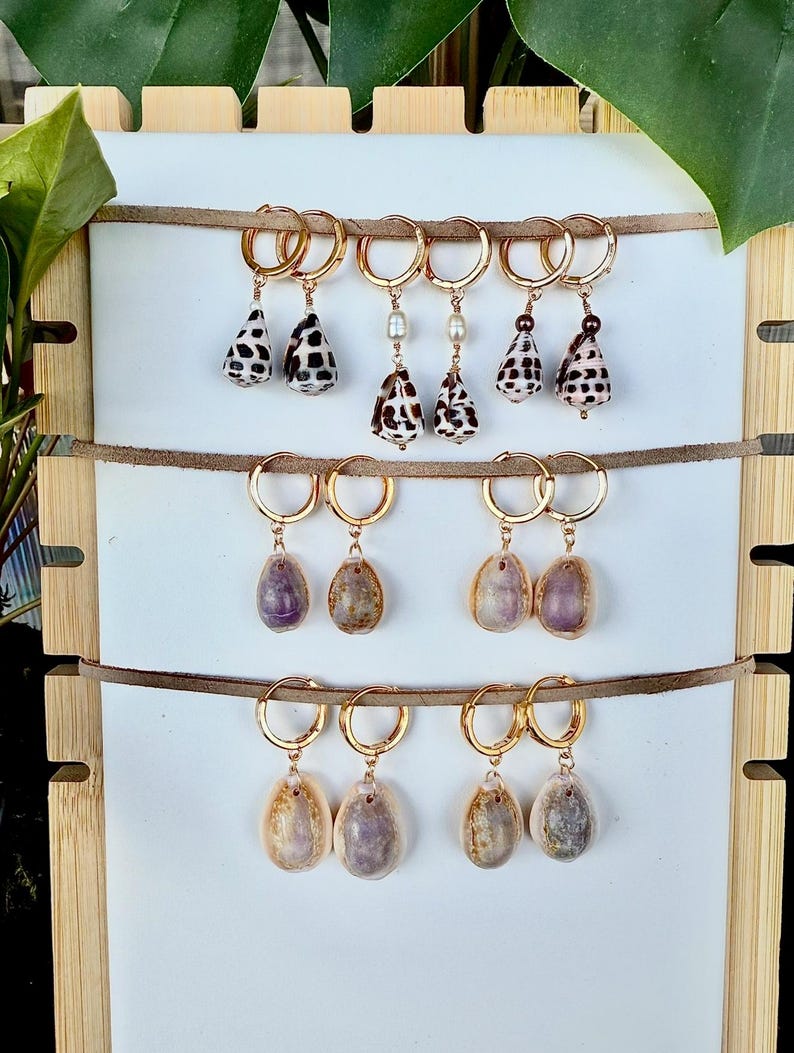 Hawaiian Hebrew Shell & Cowrie Shell Earrings - 14k Gold Filled - Etsy