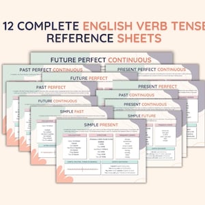 Complete English Verb Tense Reference Sheet, 12 Verb Tenses, Present, Past & Future Verb ...
