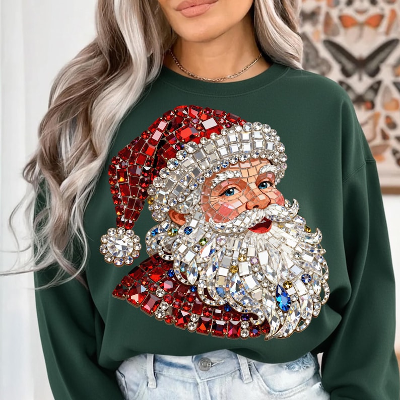 Rhinestone Santa Png, Bling Christmas Png, Crystal Mosaic Holiday ...