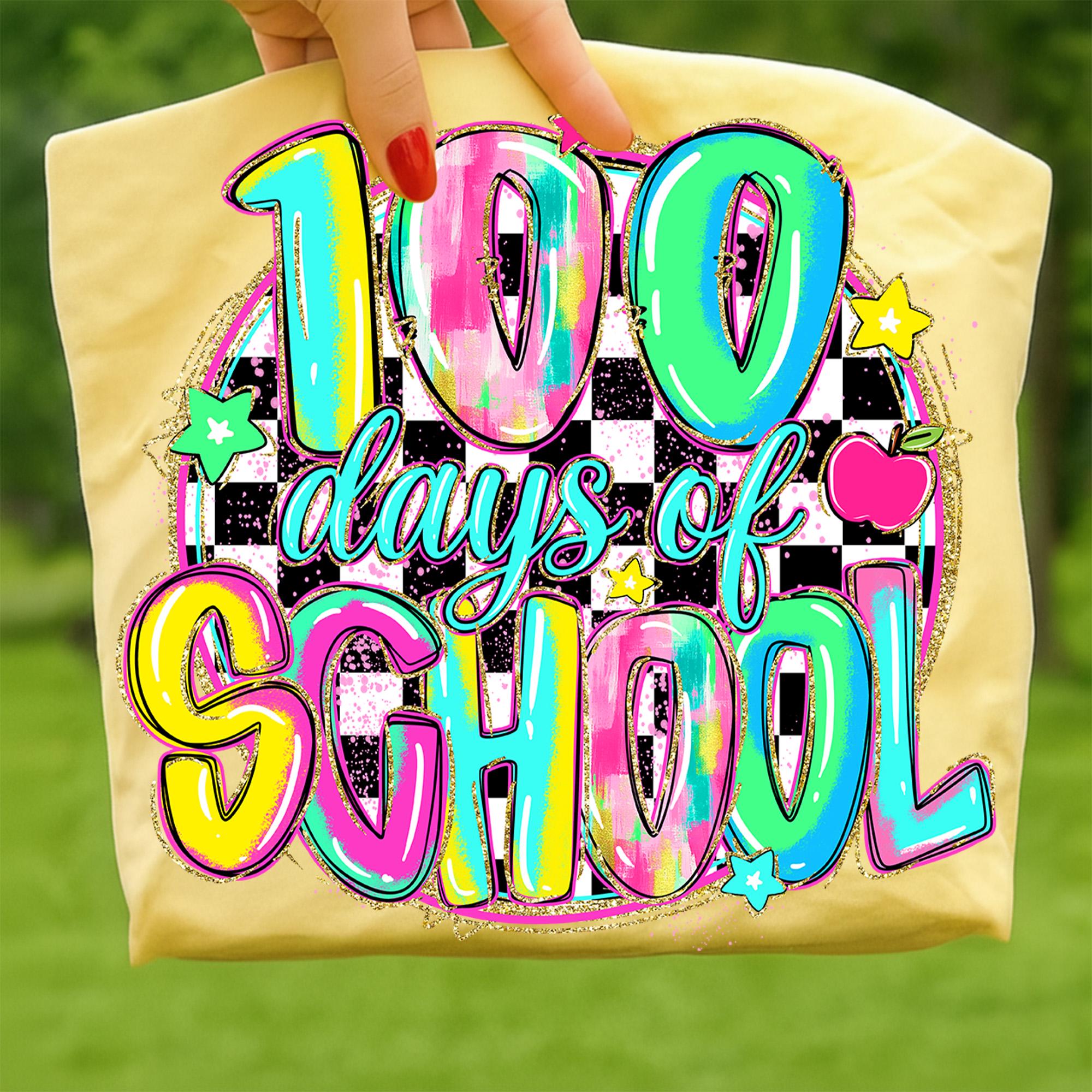 100 Days of School Png, Retro Checkered Png, Glitter Brushstroke Png ...