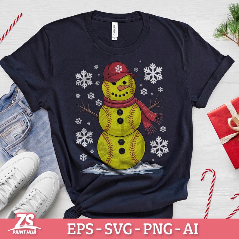 Softball Snowman SVG PNG Digital Download, Winter Sports Holiday ...