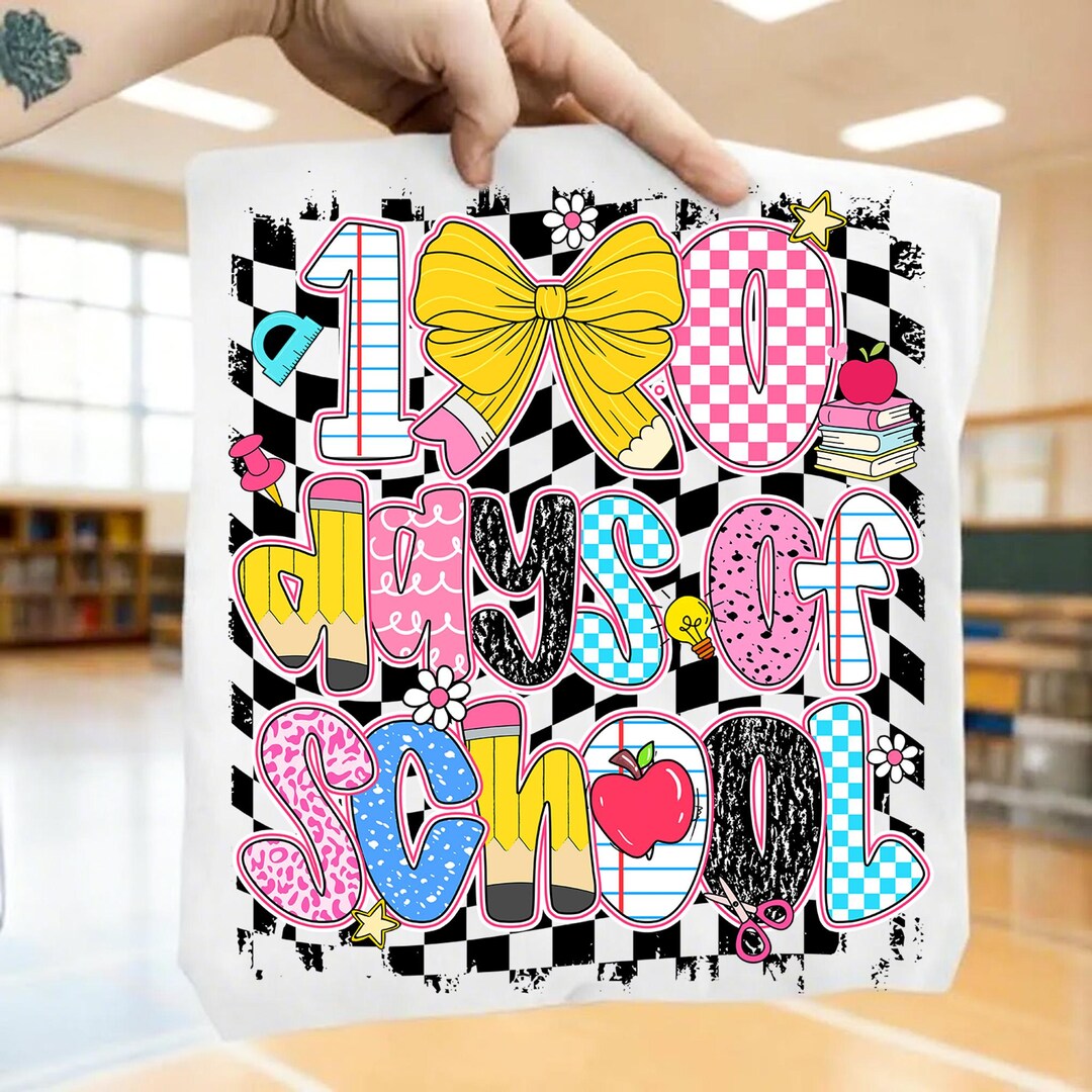 100 Days of School Png, Retro Checkered Png, Coquette Bow Png, Preppy ...