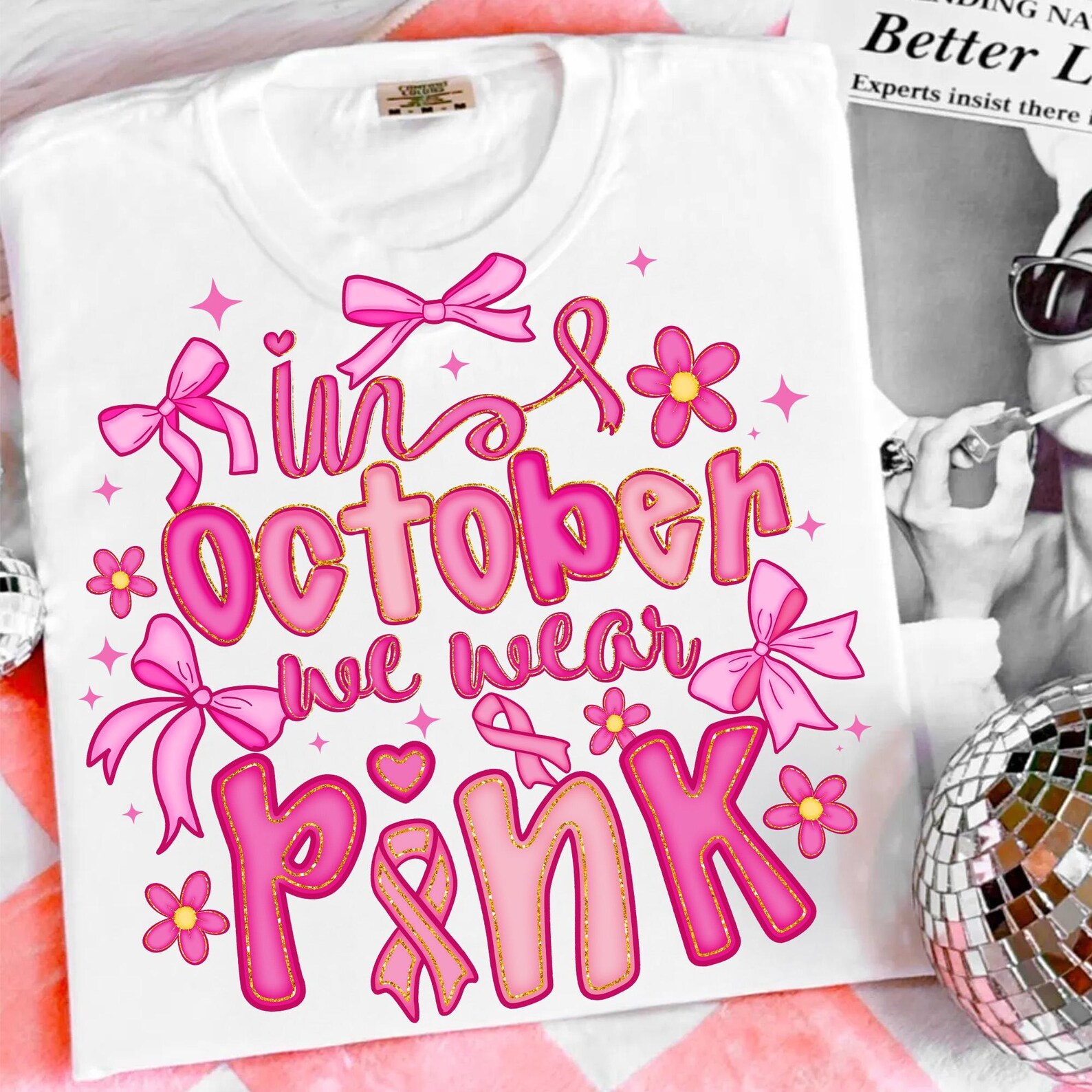 Preppy Breast Cancer Png, in October We Wear Pink Png, Coquette Breast ...
