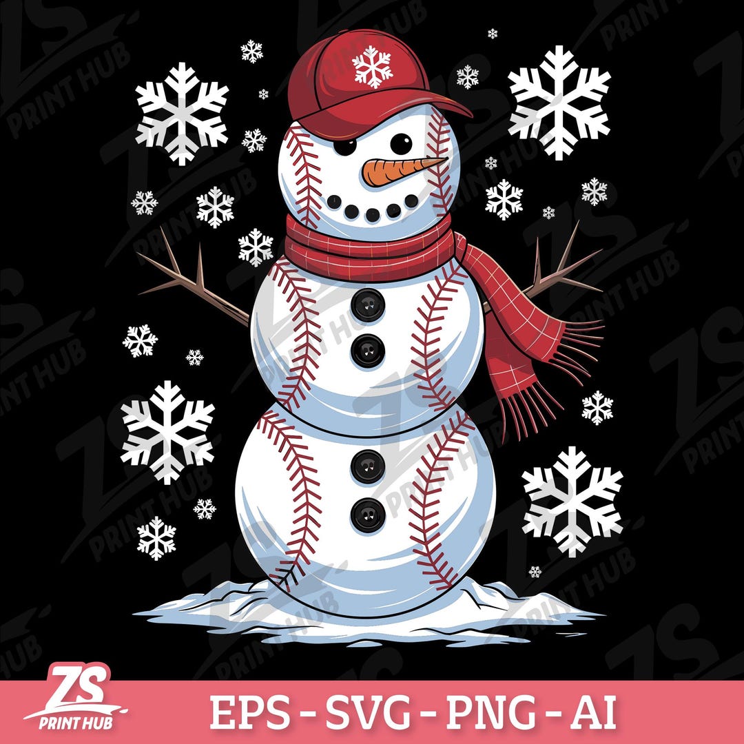 Baseball Snowman SVG PNG Digital Download, Winter Sports Holiday ...