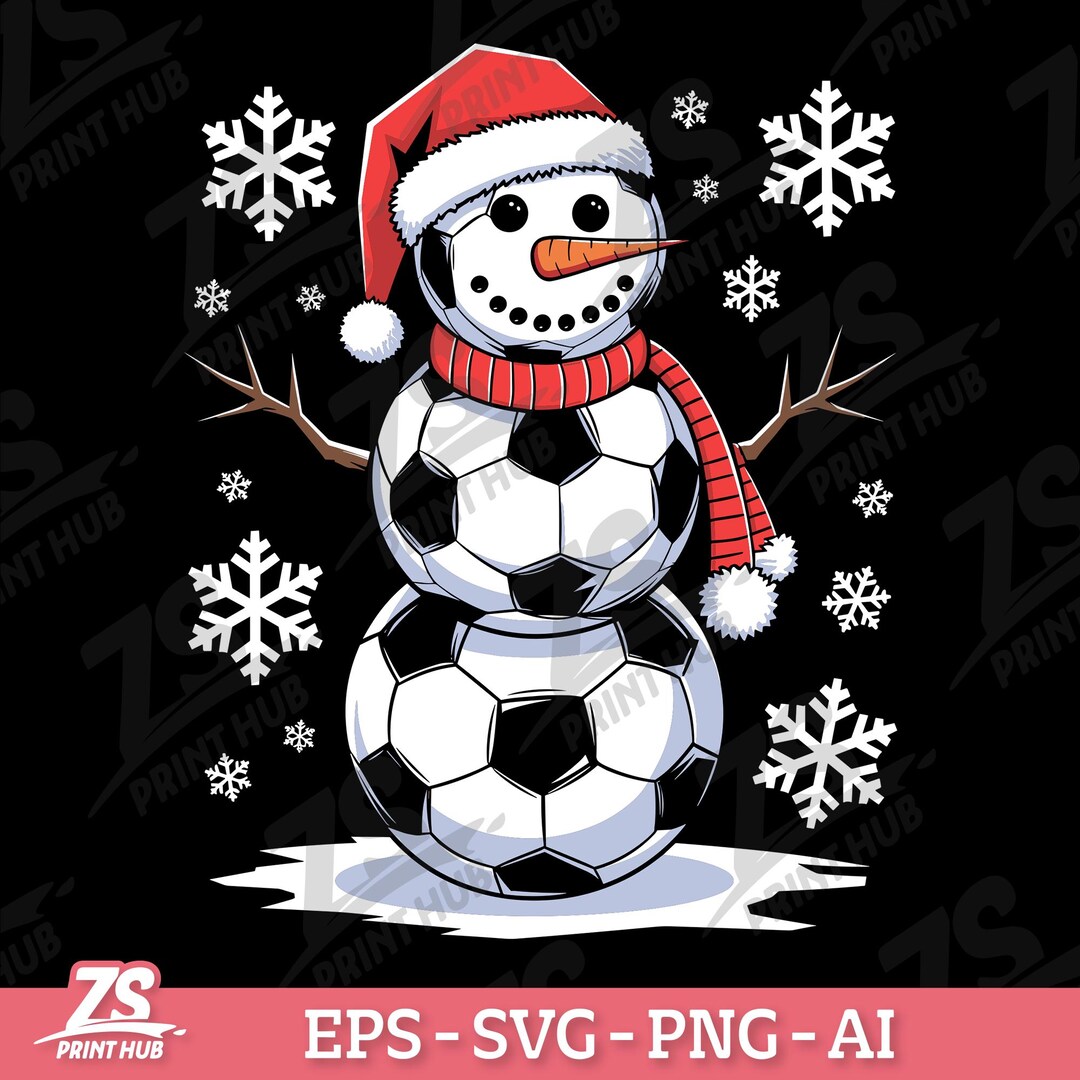 Soccer Snowman SVG PNG Digital Download, Santa Hat Winter Sports ...