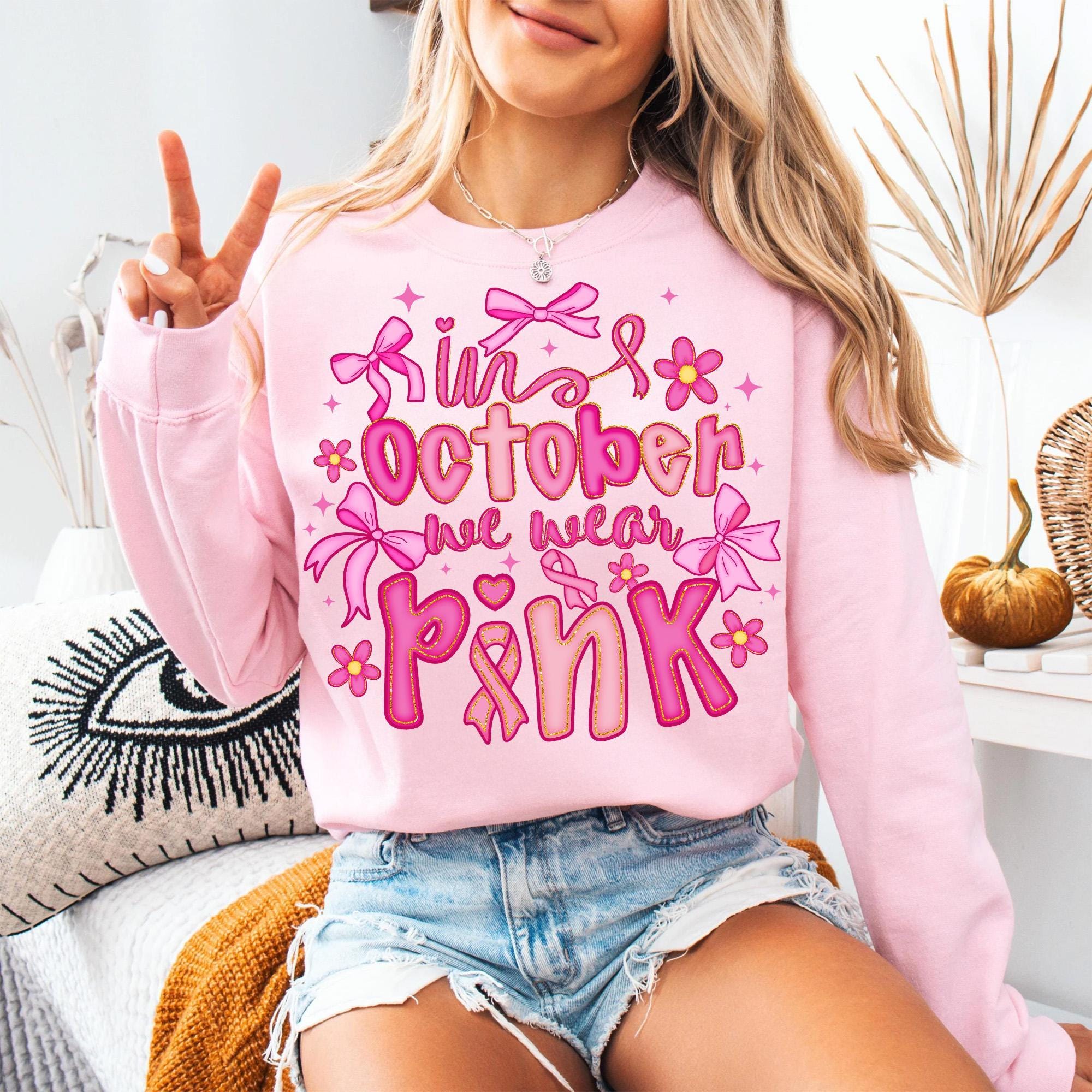 Preppy Breast Cancer Png, in October We Wear Pink Png, Coquette Breast ...