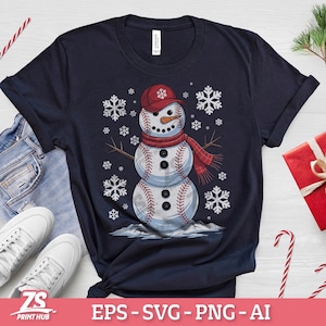 Baseball Snowman SVG PNG Digital Download, Winter Sports Holiday Clipart, Cute Snowman Design ...