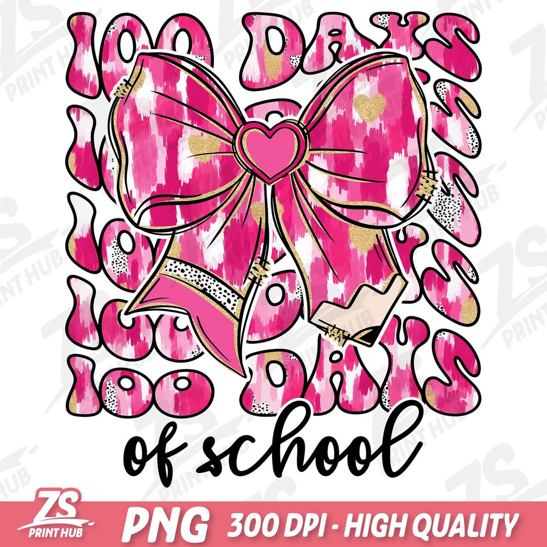 Coquette Bow 100 Day of School Pencil Png, 100 Day of School Png ...