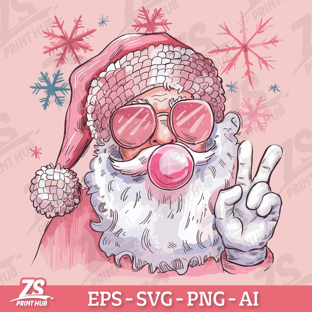 Retro Santa Christmas Blowing Bubble PNG, Funny Santa With Sunglasses ...