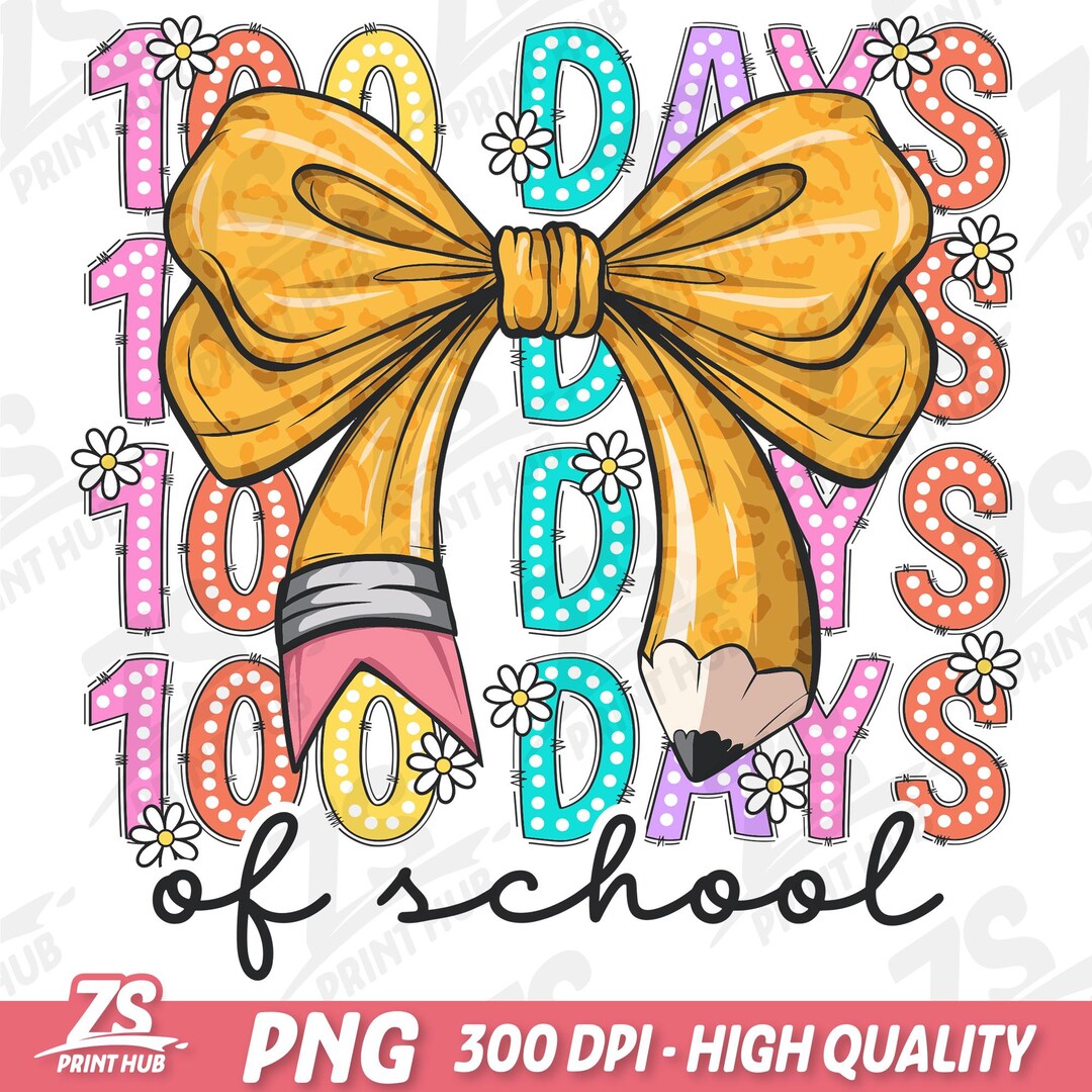 100 Days of School Coquette Bow Png, Coquette Teacher Pencil Bow Png ...