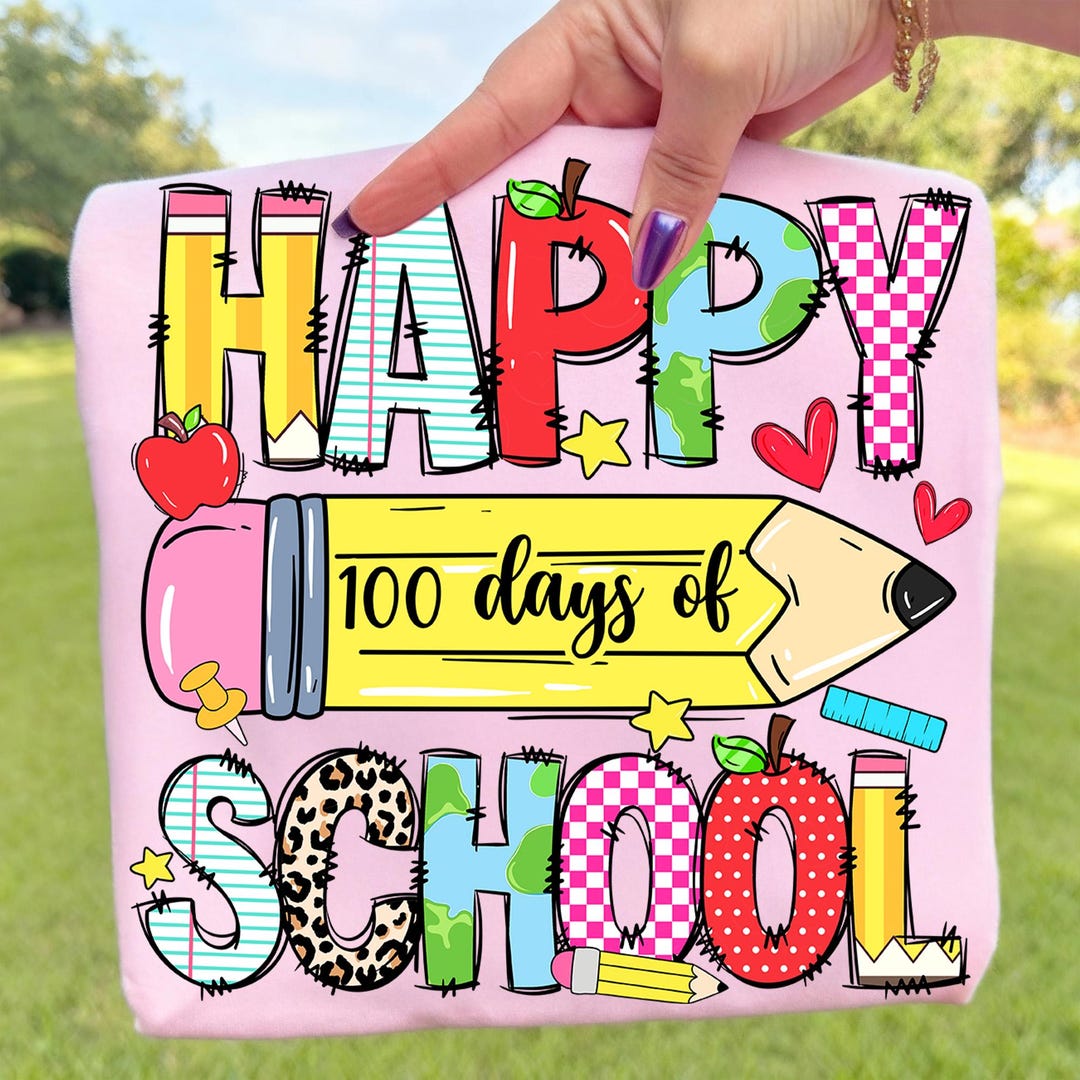 Happy 100 Days of School Png, Large Pencil Png, School Patterns Png ...