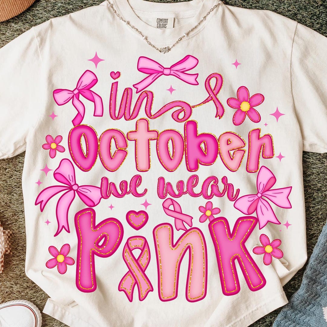 Preppy Breast Cancer Png, in October We Wear Pink Png, Coquette Breast ...