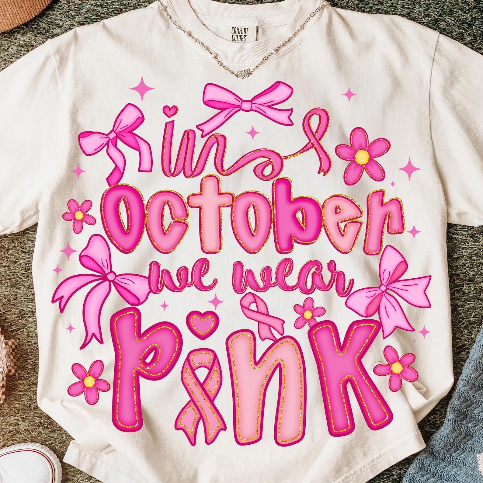 Preppy Breast Cancer Png, in October We Wear Pink Png, Coquette Breast ...