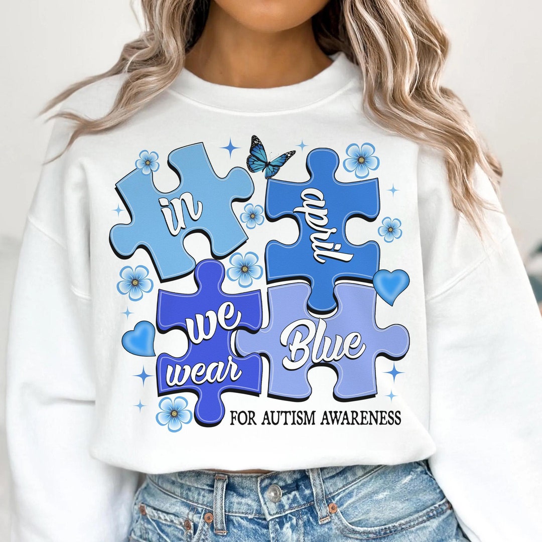 In April We Wear Blue for Autism Awareness Png, Blue Autism Heart Png ...