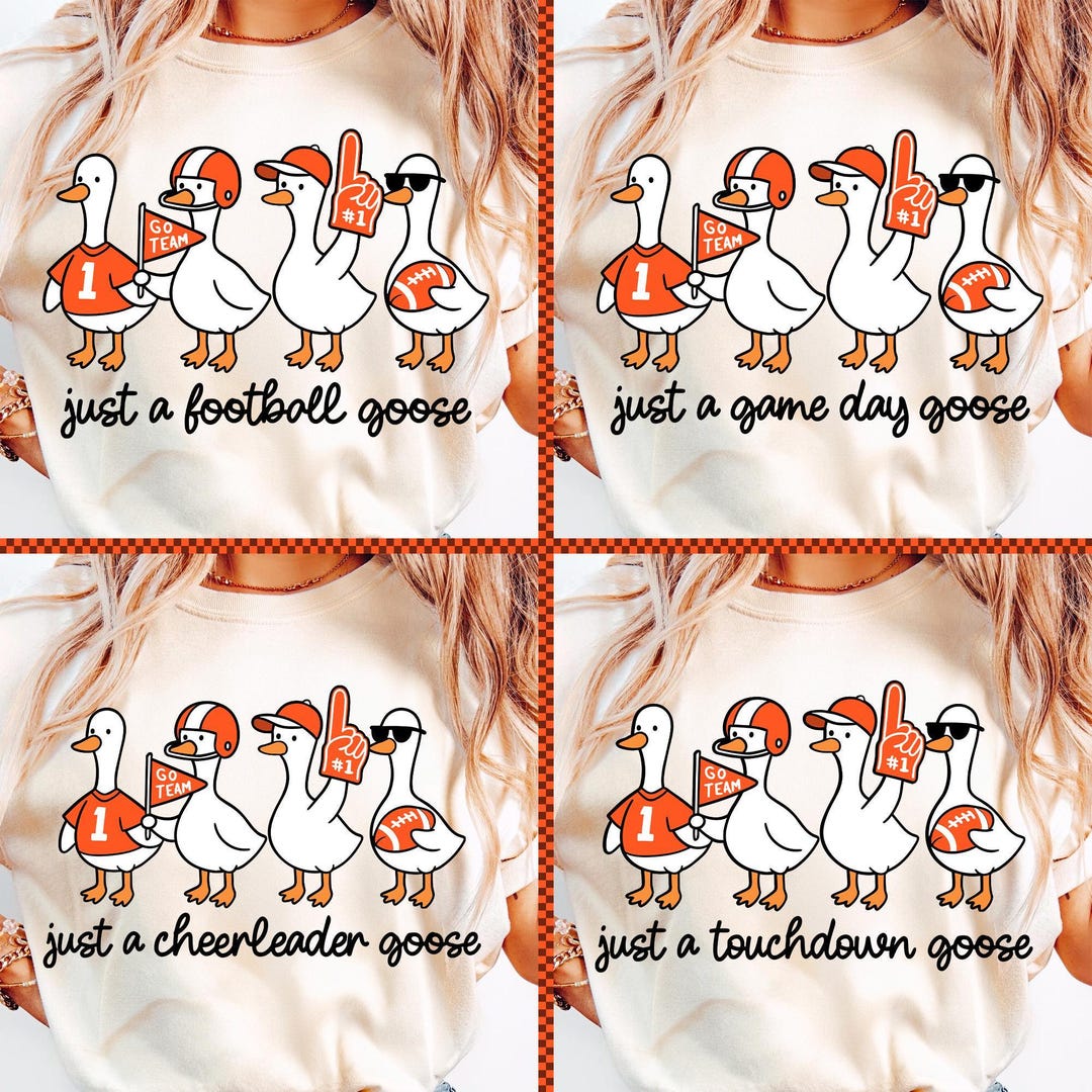 Orange Football Goose PNG Bundle, Game Day Goose PNG, Cheerleader Goose ...
