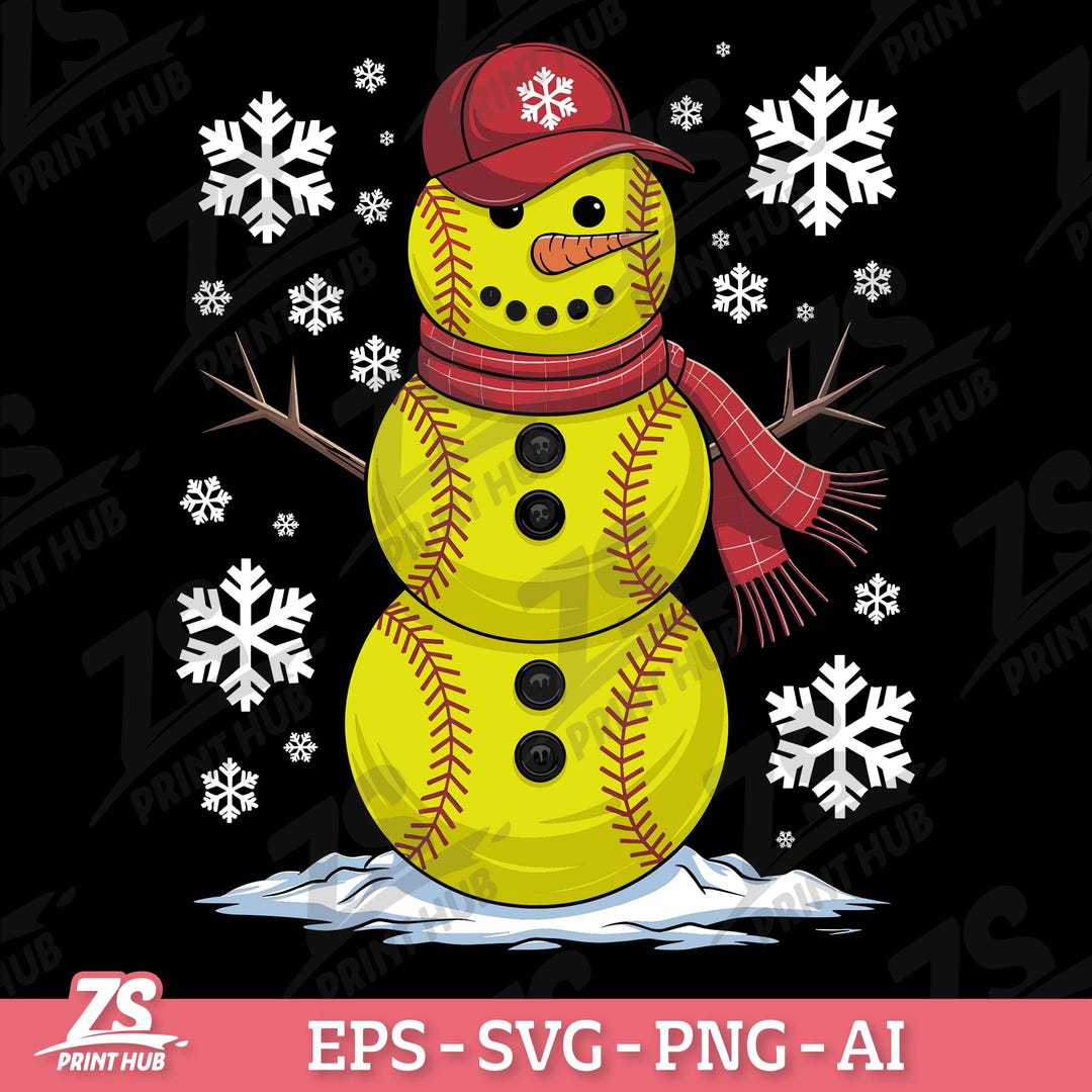 Softball Snowman SVG PNG Digital Download, Winter Sports Holiday ...