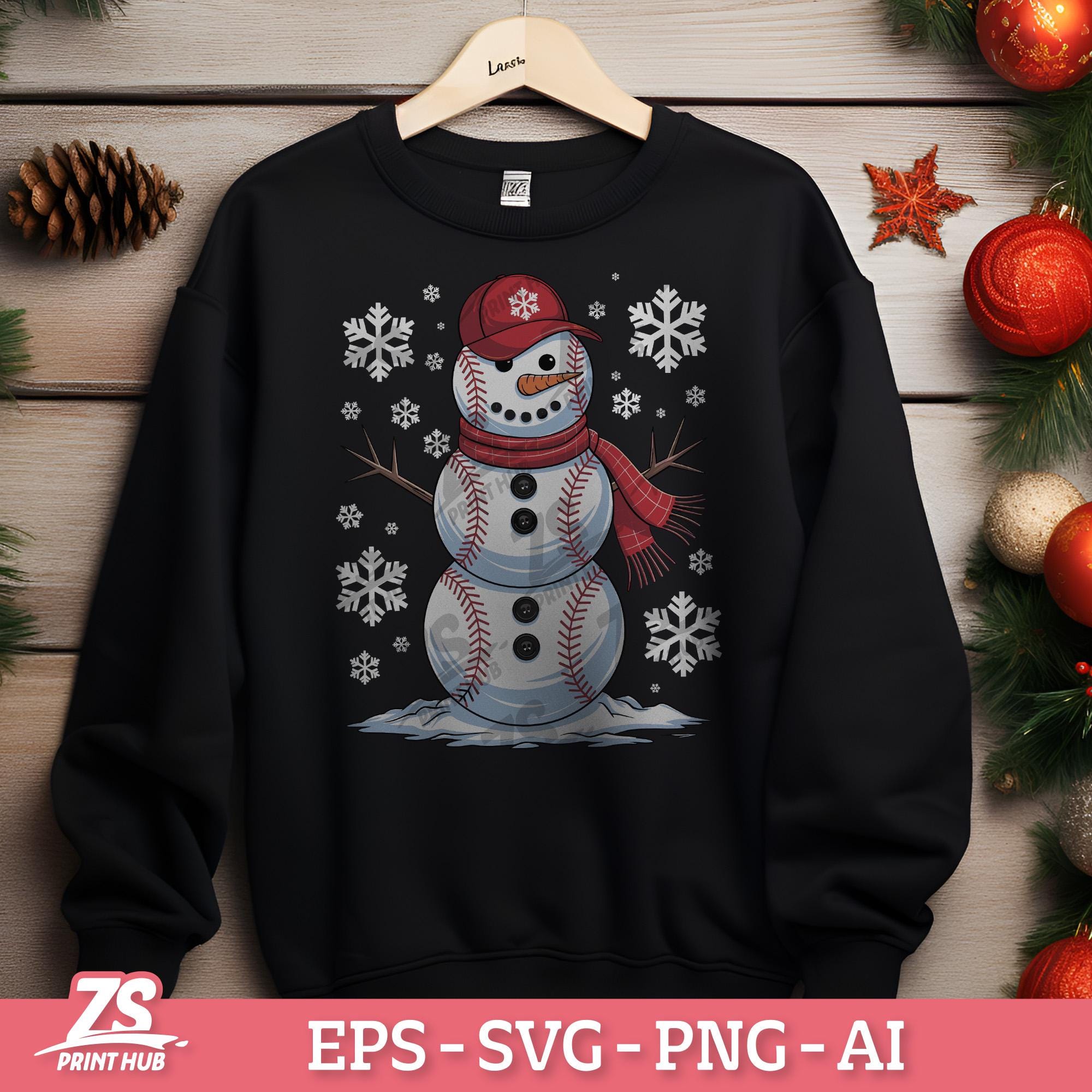 Baseball Snowman SVG PNG Digital Download, Winter Sports Holiday ...