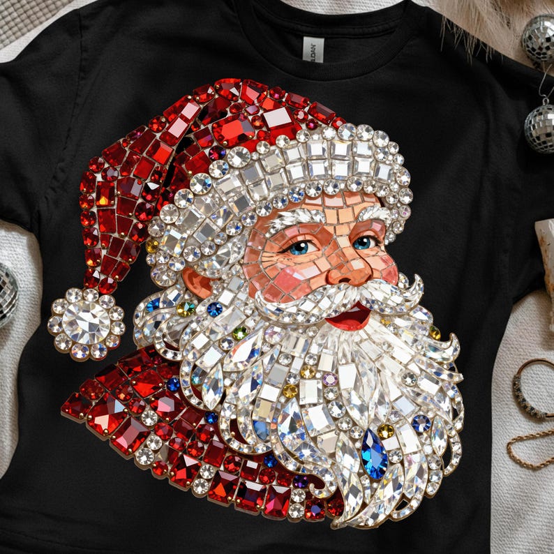 Rhinestone Santa Png, Bling Christmas Png, Crystal Mosaic Holiday ...