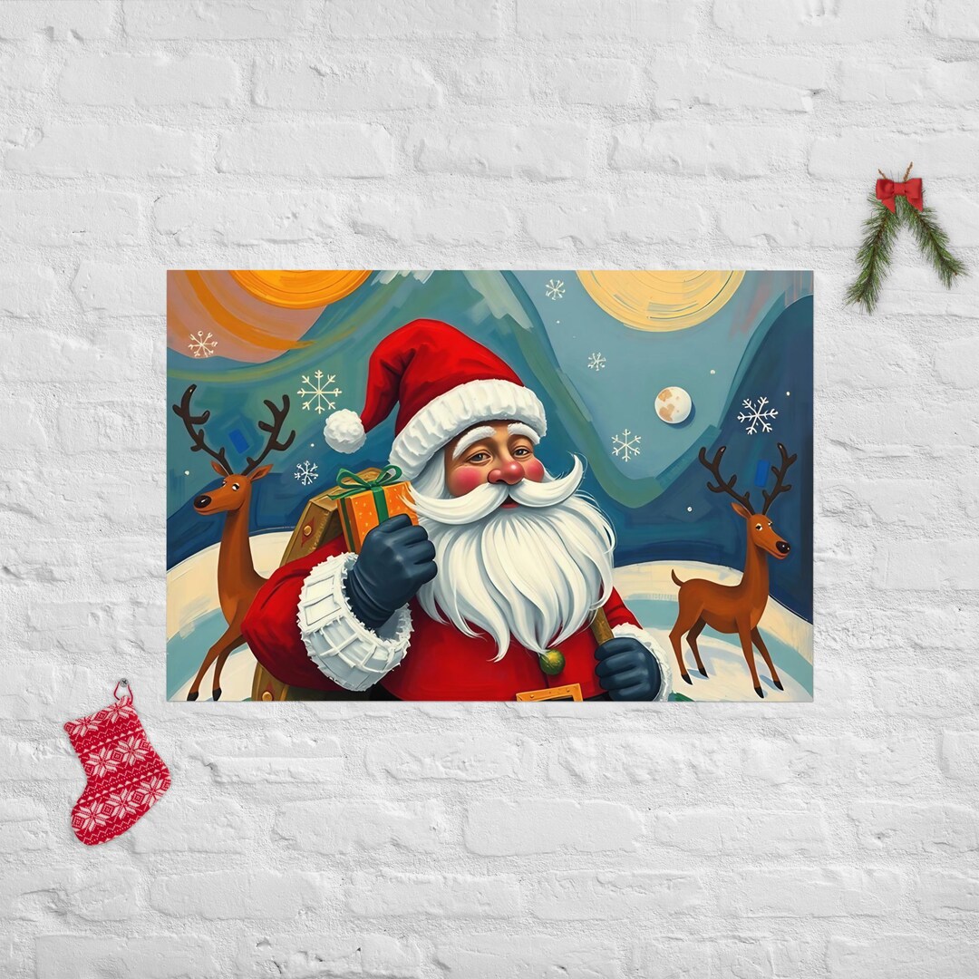 Surrealist Holiday Art Featuring Santa Claus Picasso Style Wall Decor ...