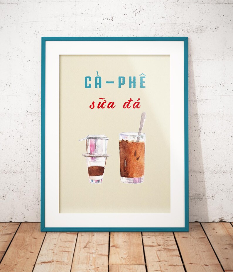 Vietnamese Coffee Printable Vintage Poster Watercolor Hand-painted Cafe ...