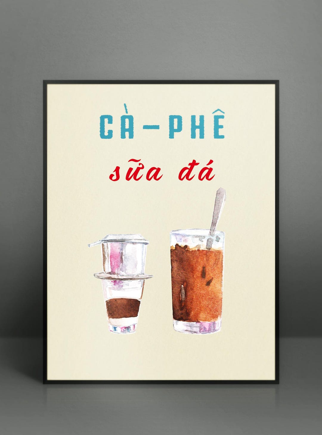 Vietnamese Coffee Printable Vintage Poster Watercolor Hand-painted Cafe ...