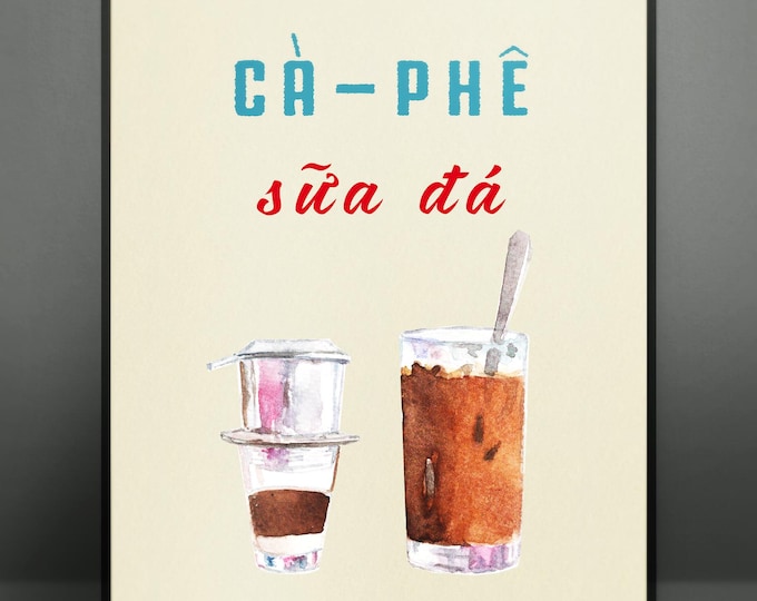Vietnamese Coffee Printable Vintage Poster Watercolor Hand-painted Cafe ...