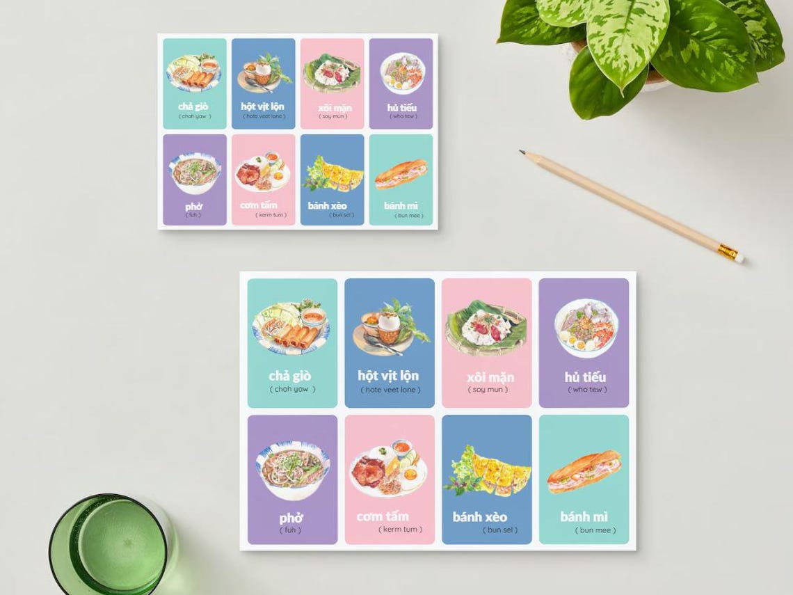 Vietnamese Food and Drinks Printable Flashcards Educational Materials ...