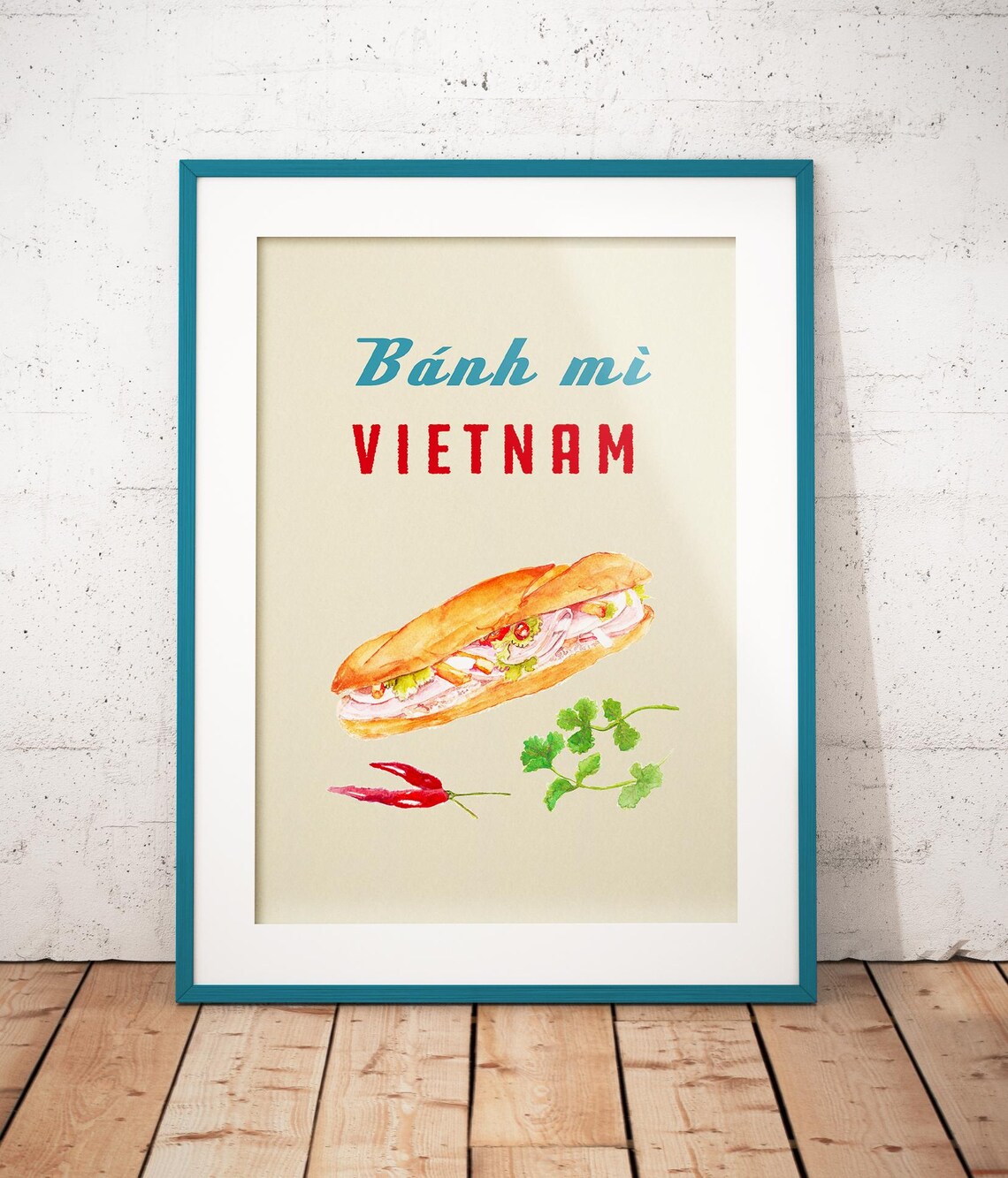 Vietnamese Bánh Mì Printable Vintage Poster Watercolor Hand-painted ...