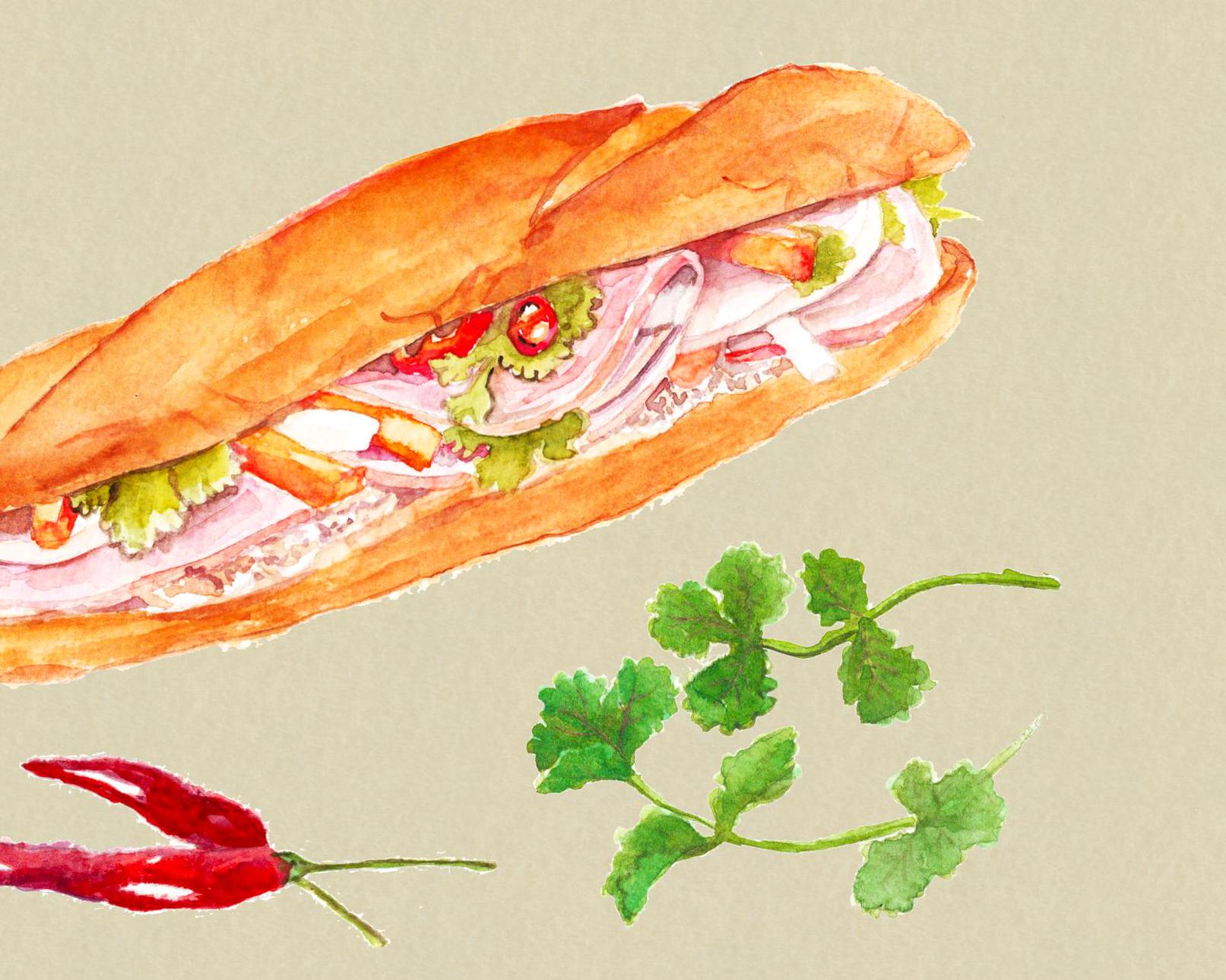 Vietnamese Bánh Mì Printable Vintage Poster Watercolor Hand-painted ...