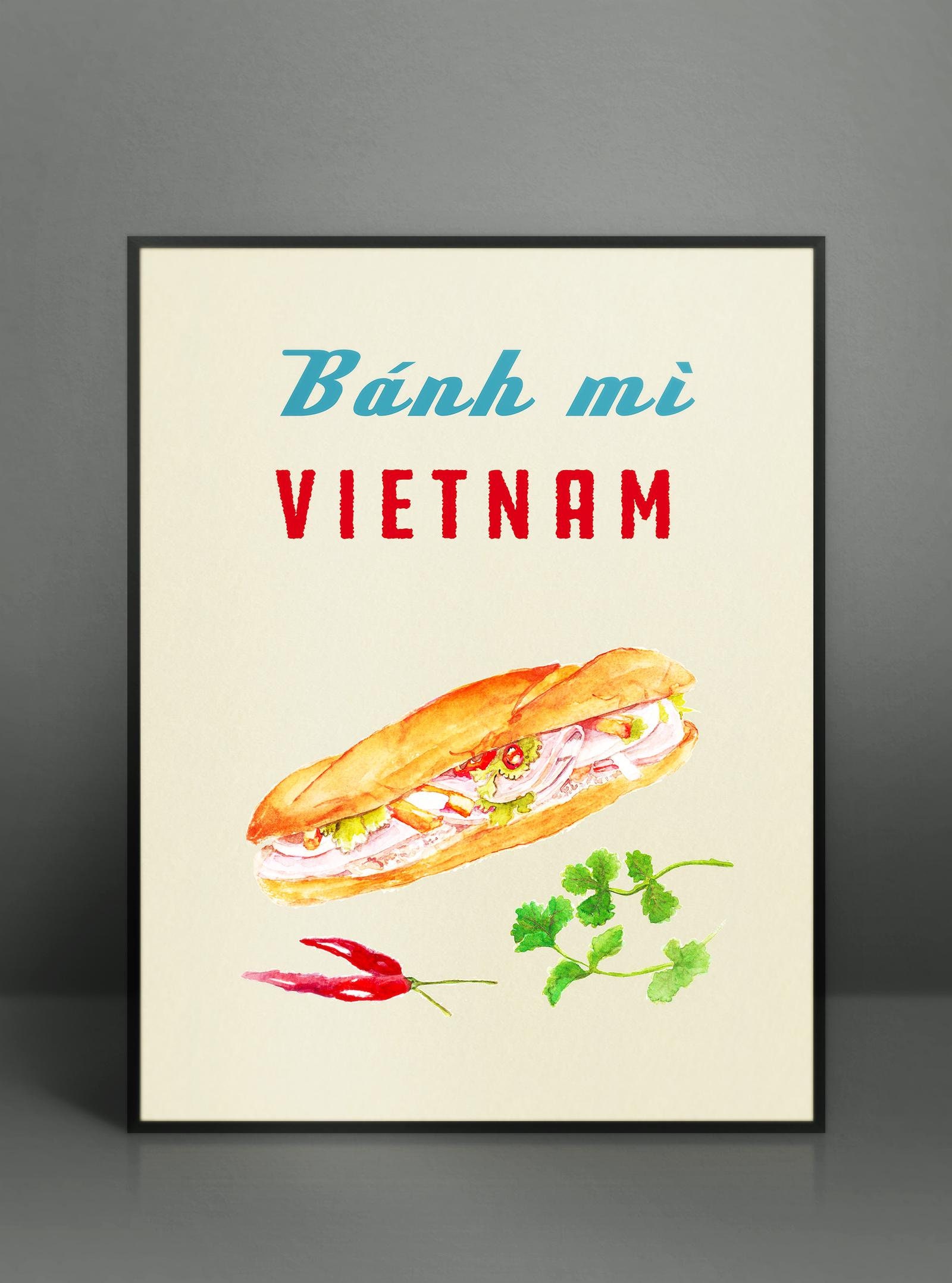 Vietnamese Bánh Mì Printable Vintage Poster Watercolor Hand-painted ...