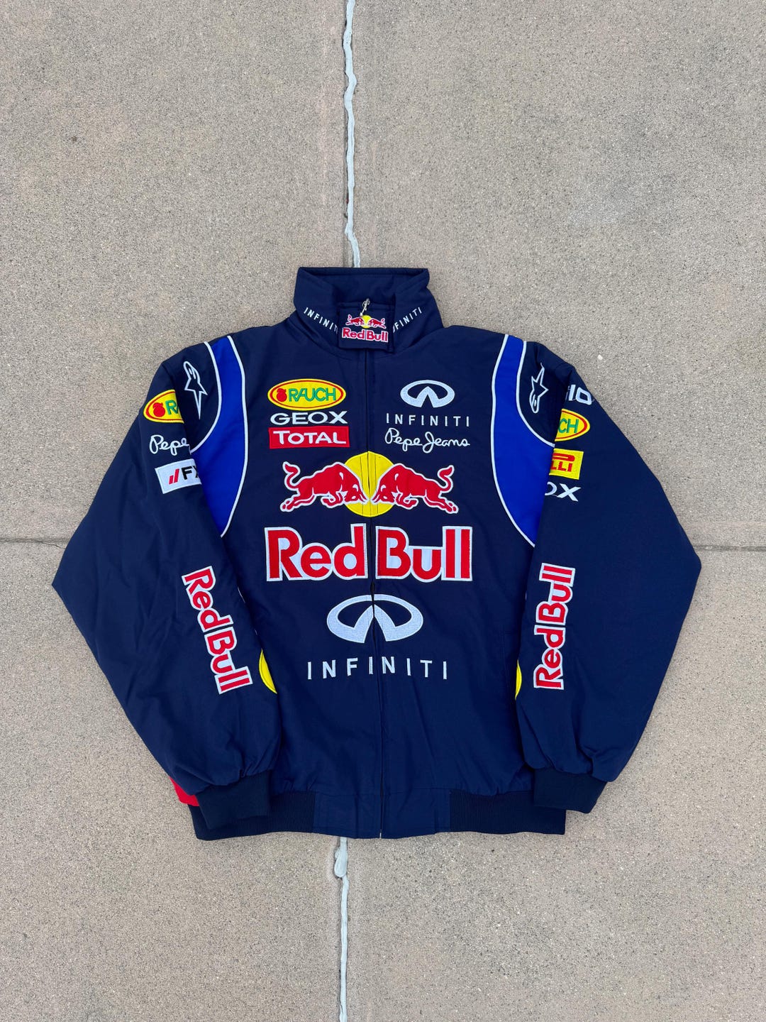 Adult Red Bull Jacket Navy Blue Redbull Jacket Embroidered Cotton ...