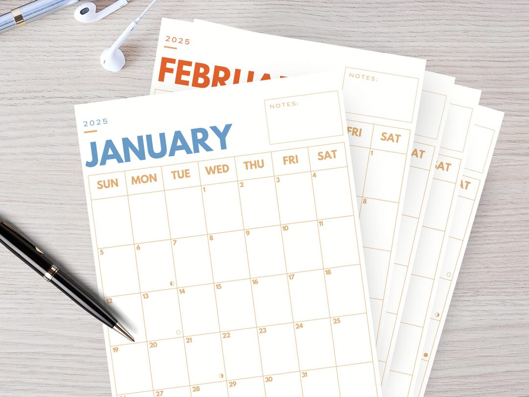 Multicolor 2025 Printable Monthly Calendar. Wall Decor Calendar ...