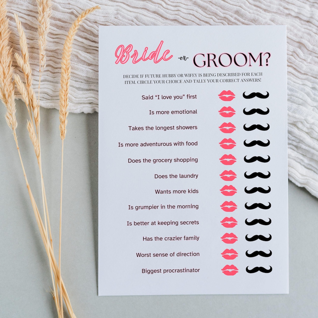 Bride or Groom Wedding Game, Bachelorette Game Printable, Customizable ...