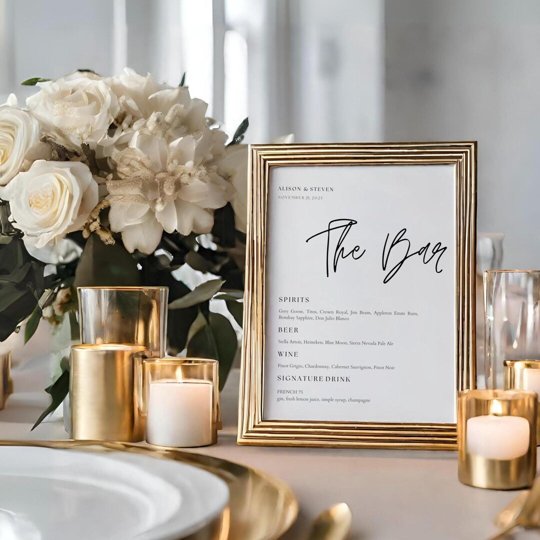 Elegant Wedding Bar Sign Template 8x10, Minimalist Wedding Bar Sign ...