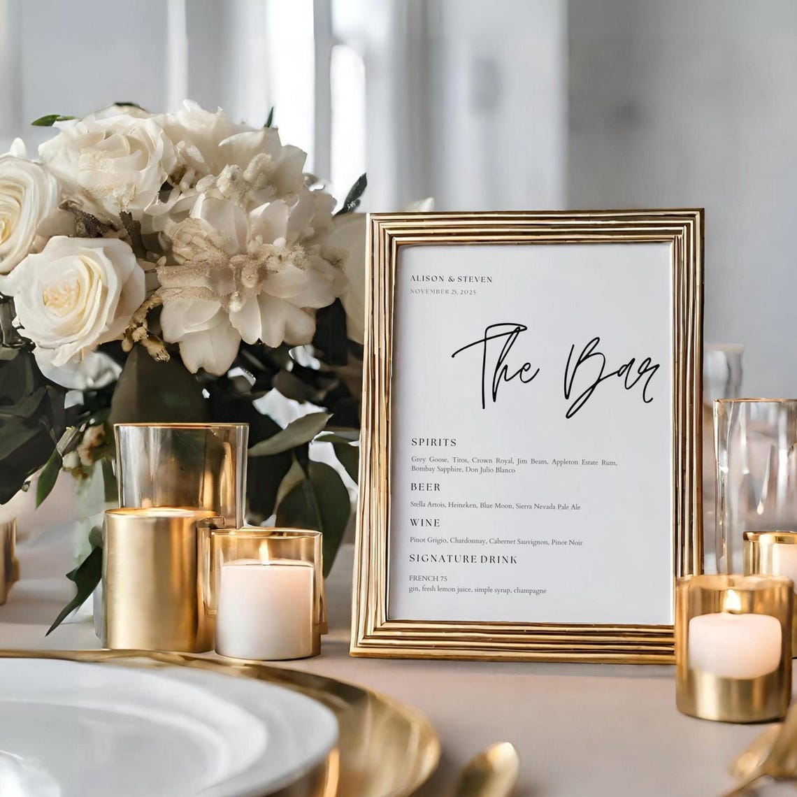 Elegant Wedding Bar Sign Template 8x10, Minimalist Wedding Bar Sign ...