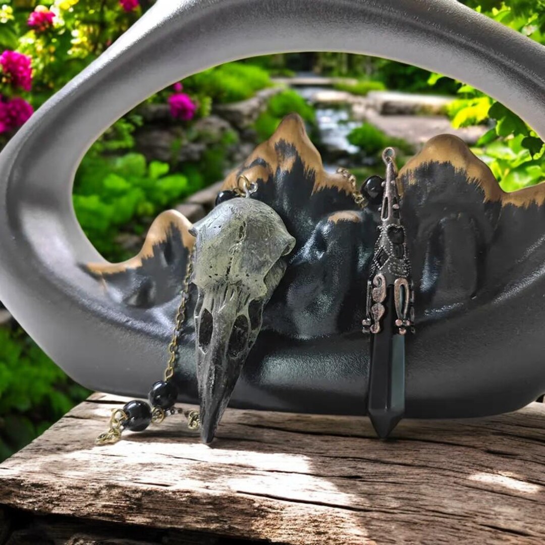 Black Pendulum With Raven Crab, Divination Pendulum, Dowsing Pendulum ...